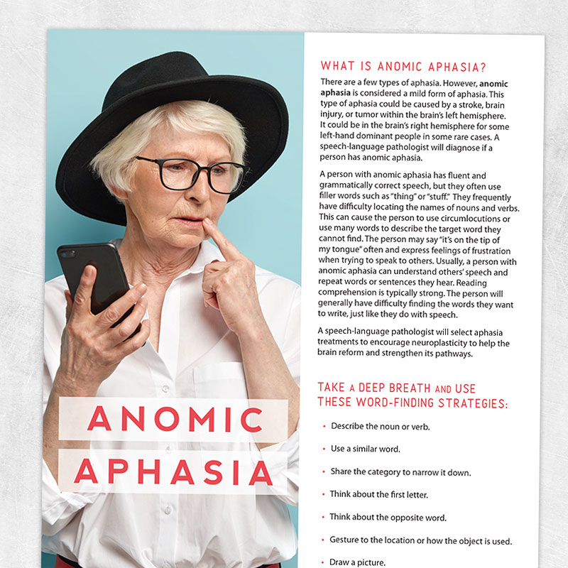 Anomic Aphasia Adult And Pediatric Printable Resources For Speech And
