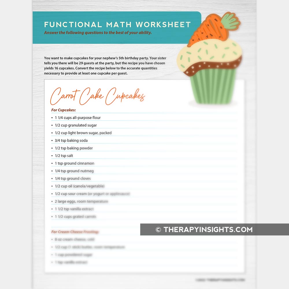 Functional Math Worksheet Printable Handouts For Speech Occupational 