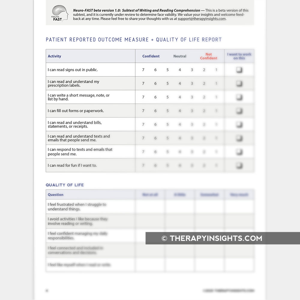 Neuro-FAST (Neurological Functional Assessment Subtests for Therapists ...